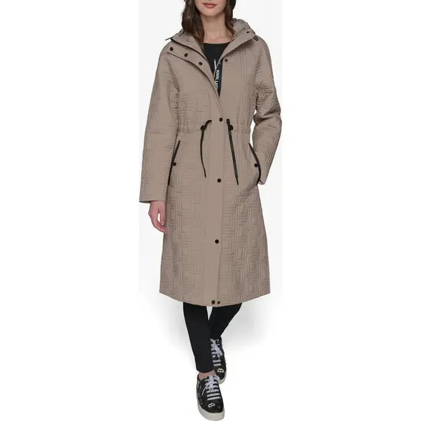 Karl Lagerfeld Paris Double L Quilted Coat - Sand