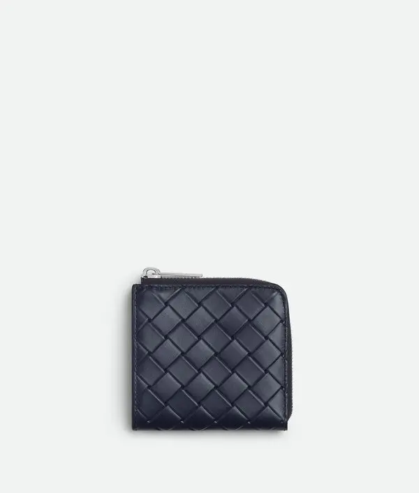 BOTTEGA  VENETA Intrecciato Stamp Square Zip Around Wallet - Abyss