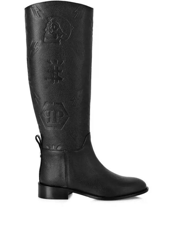 Philipp Plein Monogram-debossed Leather Boots