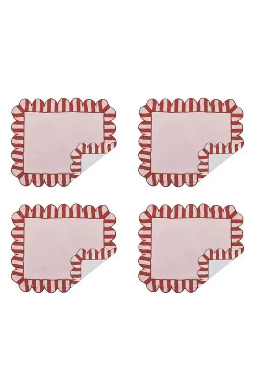 MISETTE Set Of 4 Scalloped Linen Placemats - Red