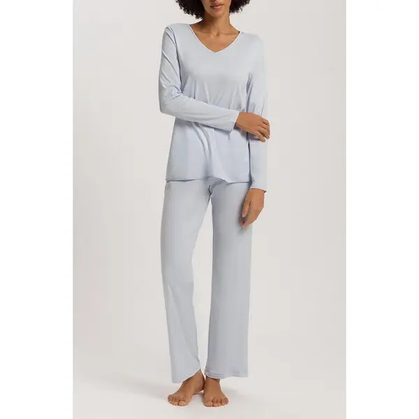 Hanro Long Sleeve Cotton Jersey Pajamas - Powder Blue