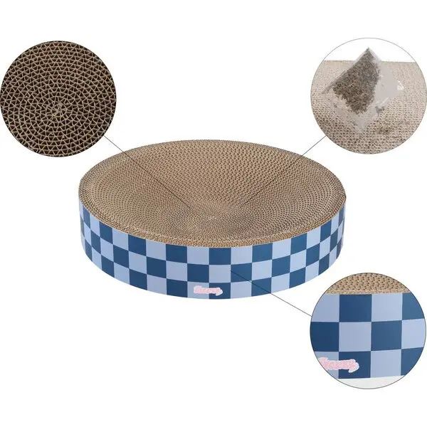 THE LICKER STORE Nelson 20.13" Modern Cardboard Round Bowl Cat Scratcher With Catnip - Navy/blue