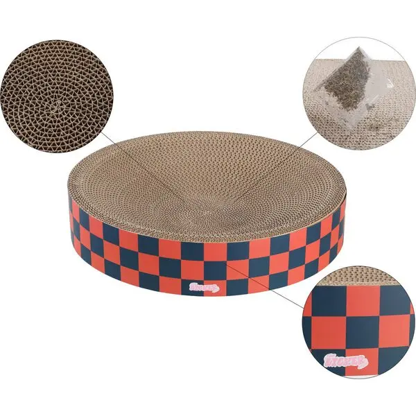 THE LICKER STORE Nelson 20.13" Modern Cardboard Round Bowl Cat Scratcher With Catnip - Navy/red