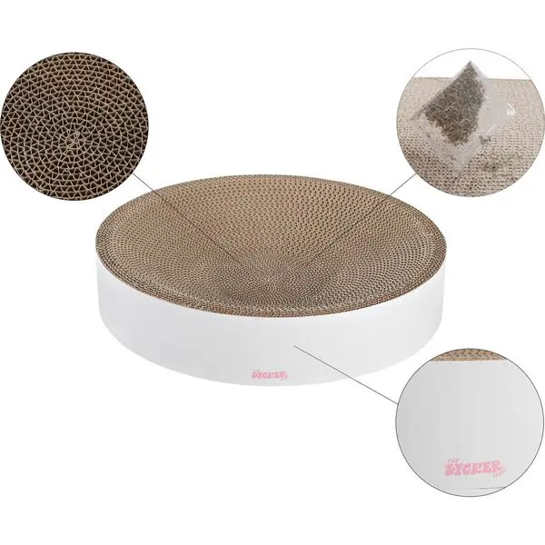 THE LICKER STORE Nelson 20.13" Modern Cardboard Round Bowl Cat Scratcher With Catnip - White