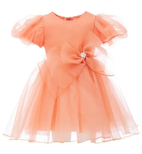 TULLEEN Bow Organza Dress - Peach