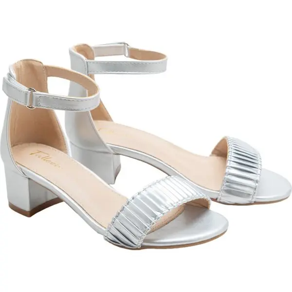 TULLEEN Pleated Block Heel Sandals - Silver