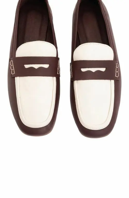 FOREVER & ALWAYS SHOES Skye Leather Loafers - Brown White Leather