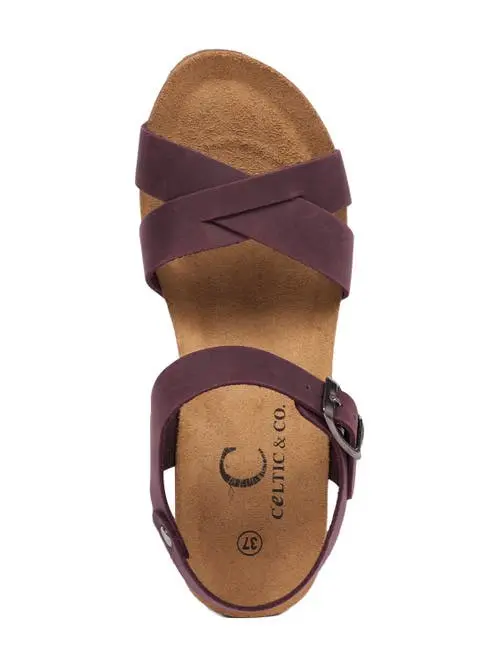 CELTIC & CO. Crossover Wedge Sandals - Damson