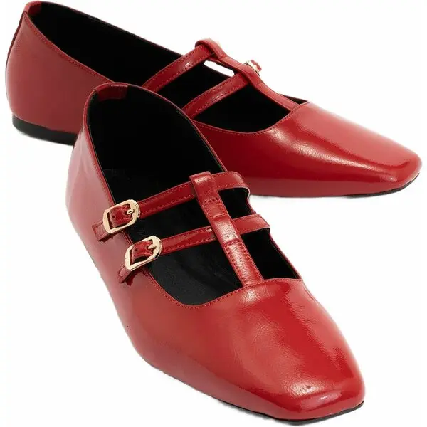 FOREVER & ALWAYS SHOES Starling Leather Mary Jane Flats - Red Patent Leather