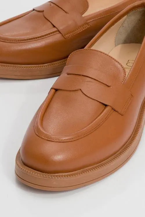 FOREVER & ALWAYS SHOES Bree Platform Leather Loafer - Cognac Leather