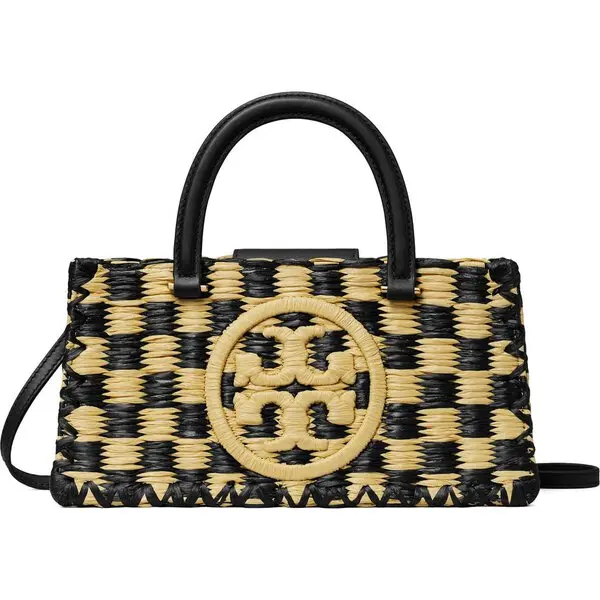 Tory Burch Ella Woven Satchel - Black / Natural