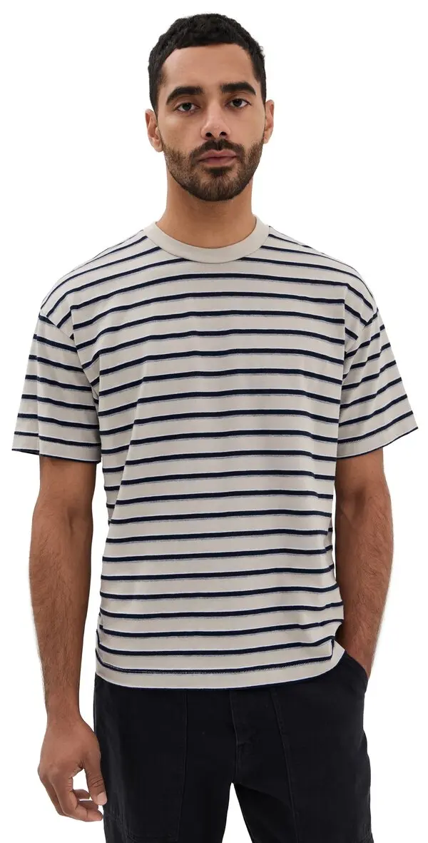 ASHER Noah Stripe Tee - Stone