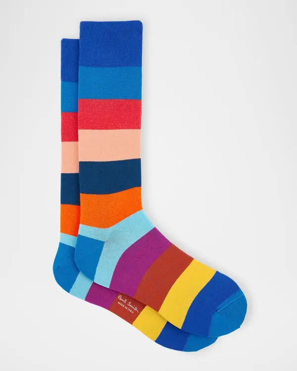 Paul Smith Jonathan Bold Stripe Crew Socks - Blue Pattern