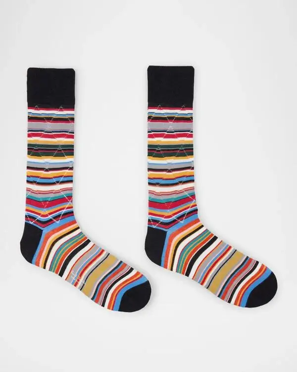 Paul Smith Openwork Stripe Argyle Crew Socks - Striped