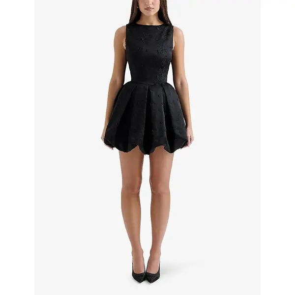 House Of Cb Melika Embroidered Puffball Mini Dress In Black | Editorialist