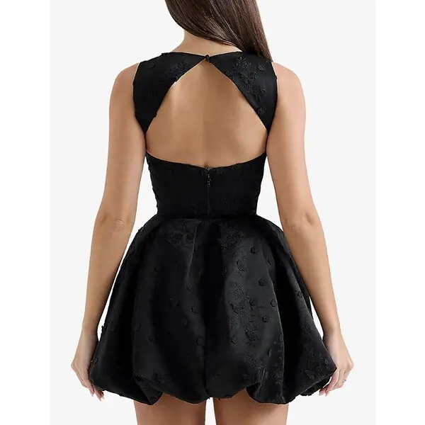 House Of Cb Melika Embroidered Puffball Mini Dress In Black | Editorialist