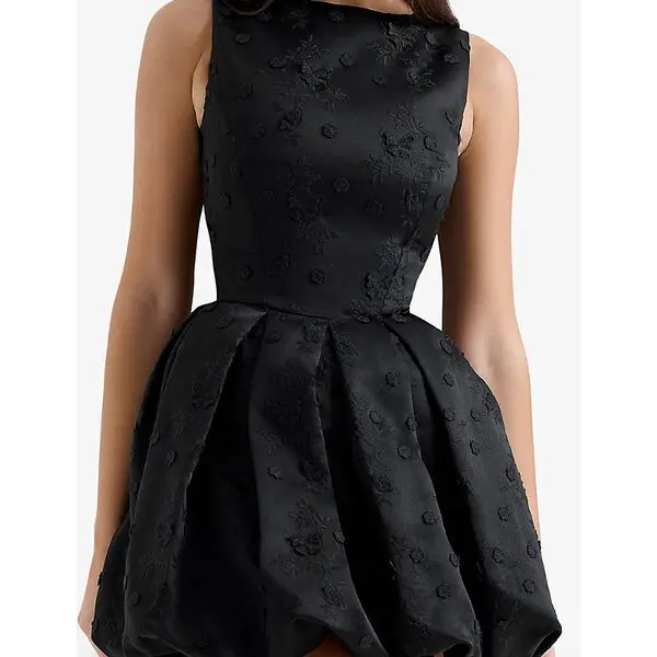 House of CB Melika Embroidered Puffball Mini Dress - Black
