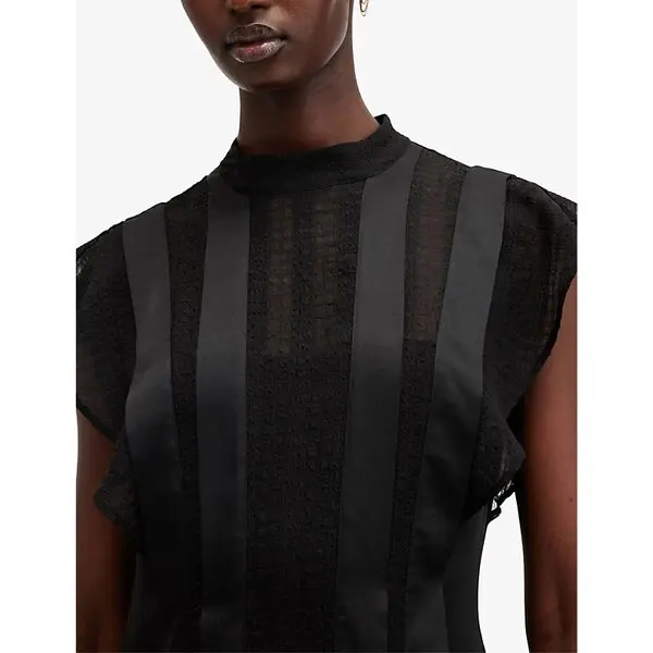 ALLSAINTS Fleur Asymmetric Woven Mini Dress - Black