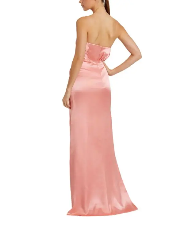 Mac Duggal Strapless Satin Gown With 3d Flower