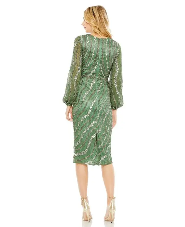 sage green long sleeve midi dress Green Flounce Sleeve Midi Dress main image 0