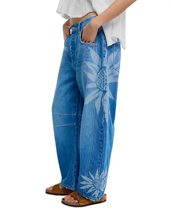 Free People Good Luck Printed Barrel Leg Jeans