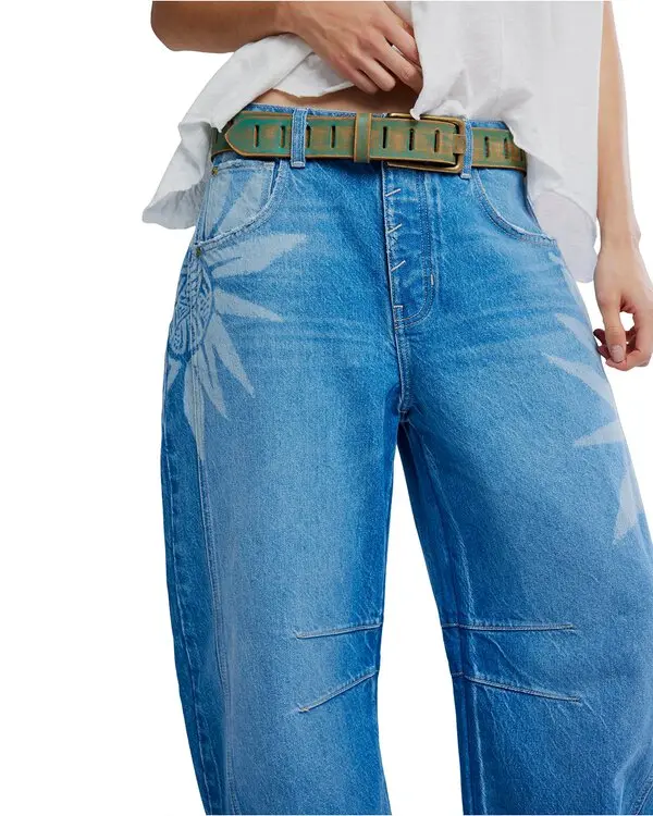 Free People Good Luck Printed Barrel Leg Jeans