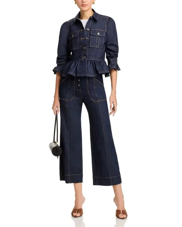 Cinq À Sept Delanie Peplum Denim Jacket - Indigo