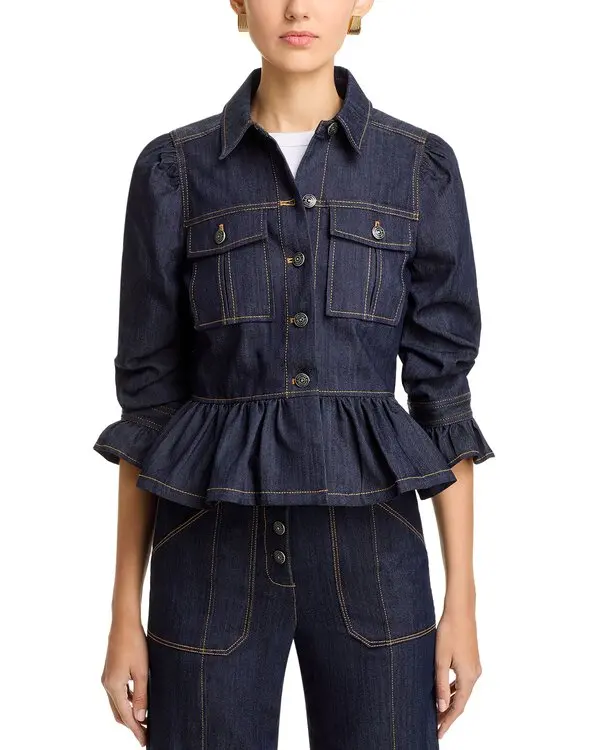 Cinq À Sept Delanie Peplum Denim Jacket - Indigo