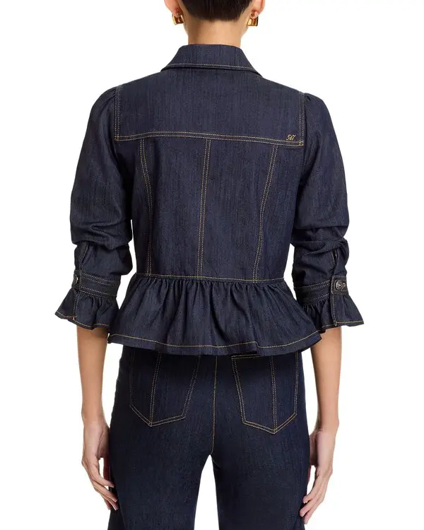 Cinq À Sept Delanie Peplum Denim Jacket - Indigo