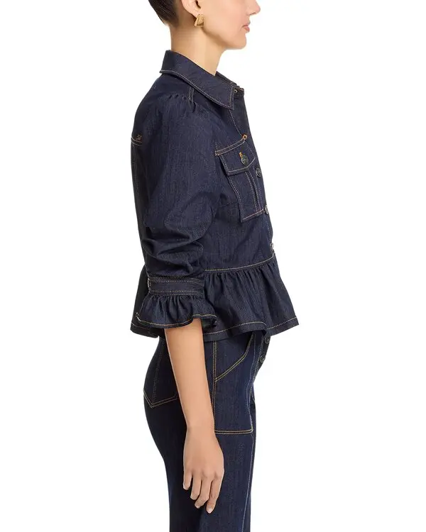Cinq À Sept Delanie Peplum Denim Jacket - Indigo