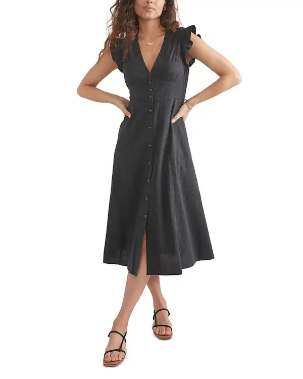 Marine Layer Camilla Flutter Sleeve Midi Dress - Black
