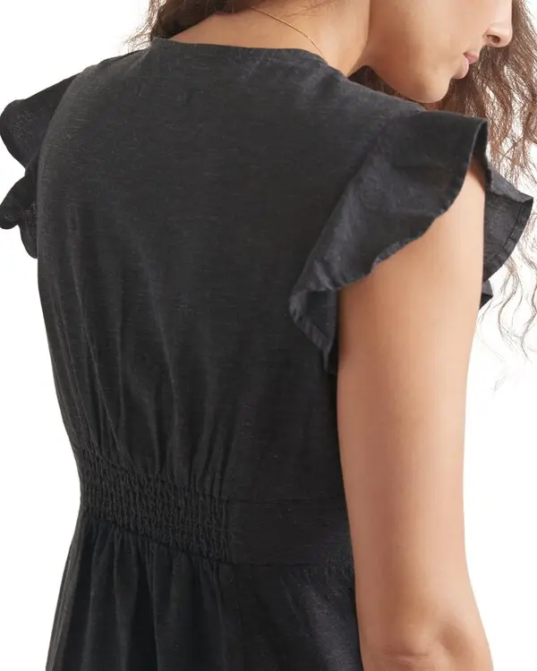 Marine Layer Camilla Flutter Sleeve Midi Dress - Black