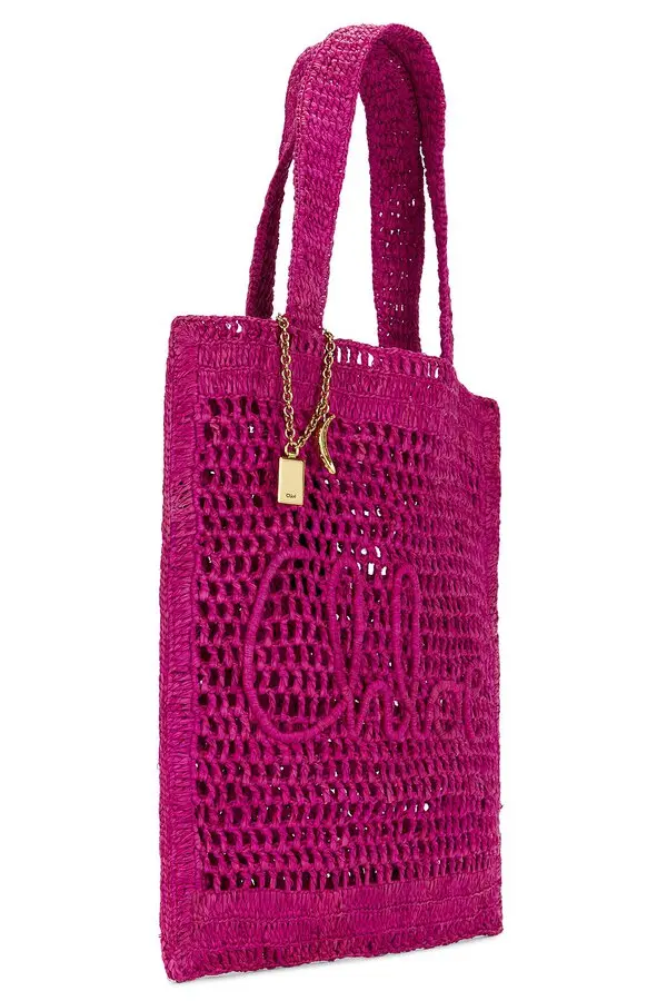 Chloé Summer Banana Raffia Tote Bag - Fuchsia Rose