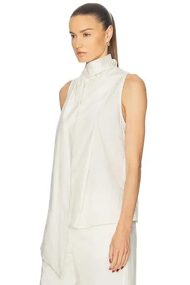 EAVES Sleeveless Poplin Top With Attached Scarf Detail
