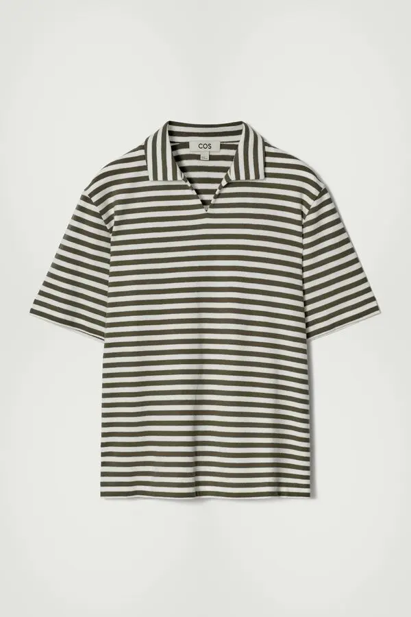 Cos Open-collar Striped Terry Polo Shirt - Green