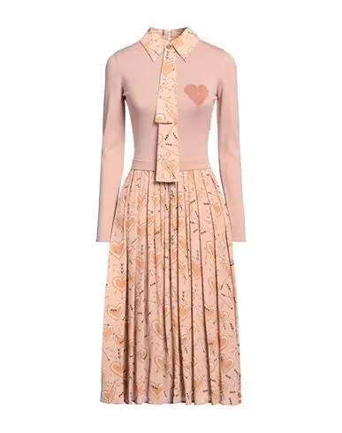 Elisabetta Franchi Long Sleeve Midi Dress With Pleated Skirt And Heart Print - Pink
