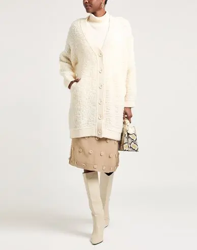 Elisabetta Franchi Cardigan In Bouclé Knit - Ivory