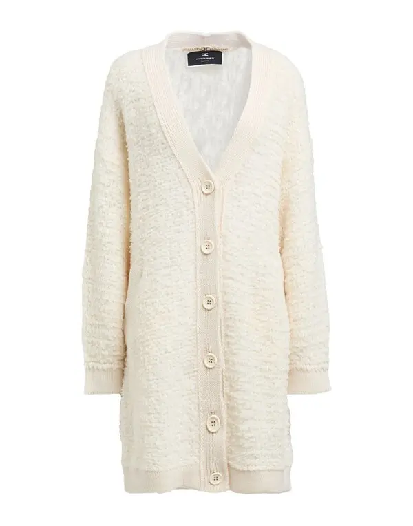 Elisabetta Franchi Cardigan In Bouclé Knit - Ivory