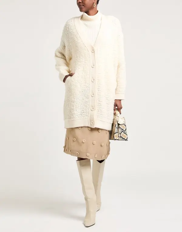 Elisabetta Franchi Cardigan In Bouclé Knit - Ivory