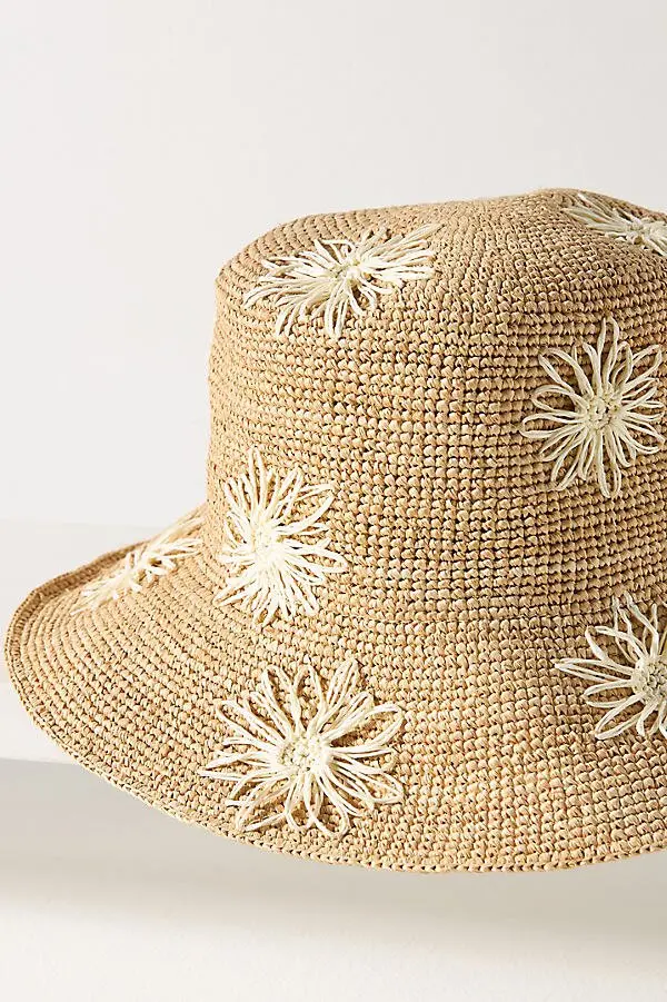 San Diego Hat Floral Embroidered Straw Bucket Hat