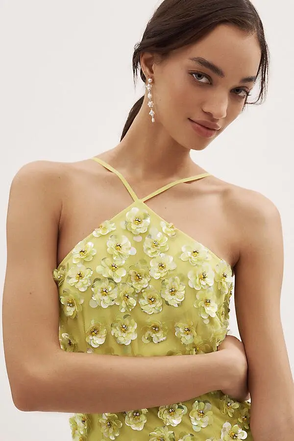 maeve bead & floral sequin halter mini dress Maeve Beaded Halter Mini Dress