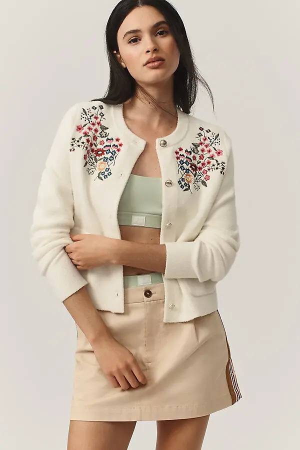 NVLT Button-front Embroidered Knit Jacket