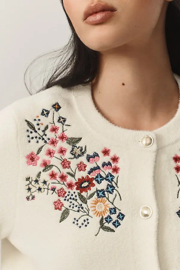 NVLT Button-front Embroidered Knit Jacket