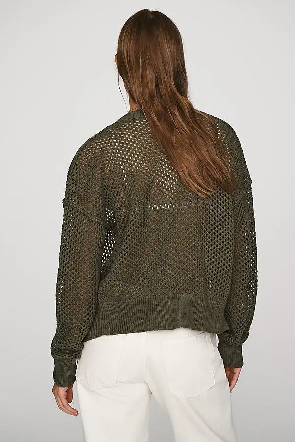 PILCRO Open-knit Bomber Cardigan Jacket - Olive