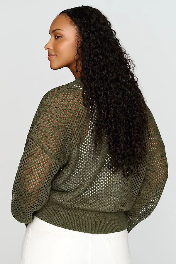 PILCRO Open-knit Bomber Cardigan Jacket - Olive