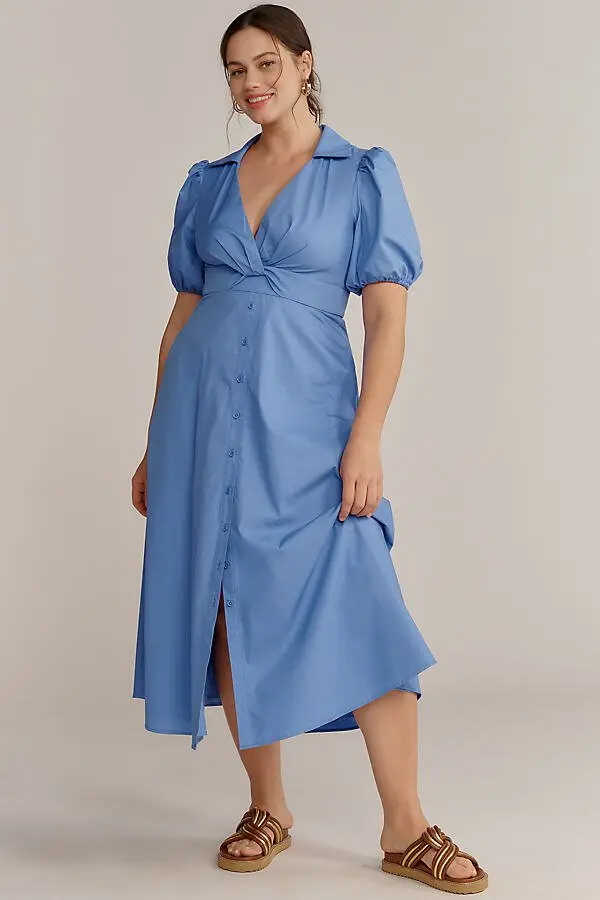 cornflower blue midi dress with sleeves Capri - Cobalt Blue Formal Dress, satin strapless boned corset lace up gown pockets leg slit XS