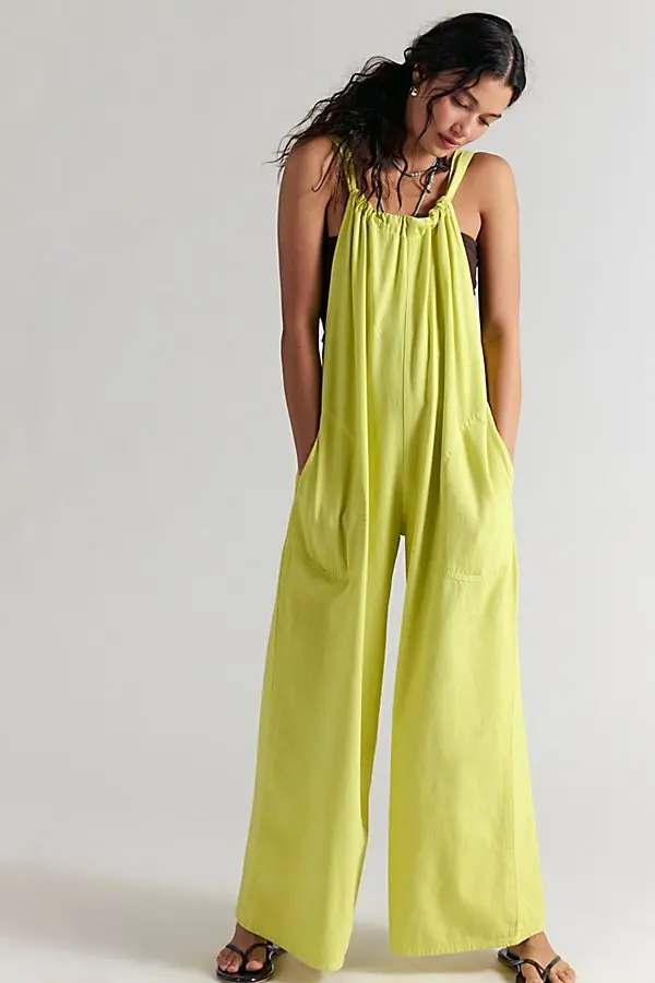 Free People We The Free Freebird Denim Jumpsuit - Lemon Water