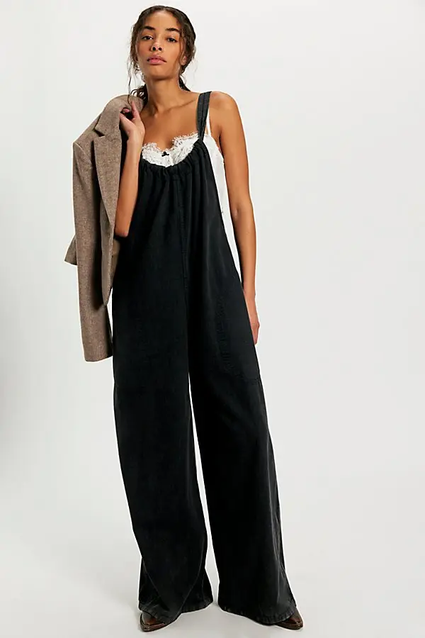 Free People We The Free Freebird Denim Jumpsuit - Onyx