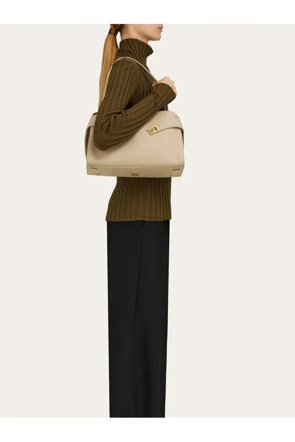 FERRAGAMO Hug Soft Bicolor Shoulder Bag - Gold