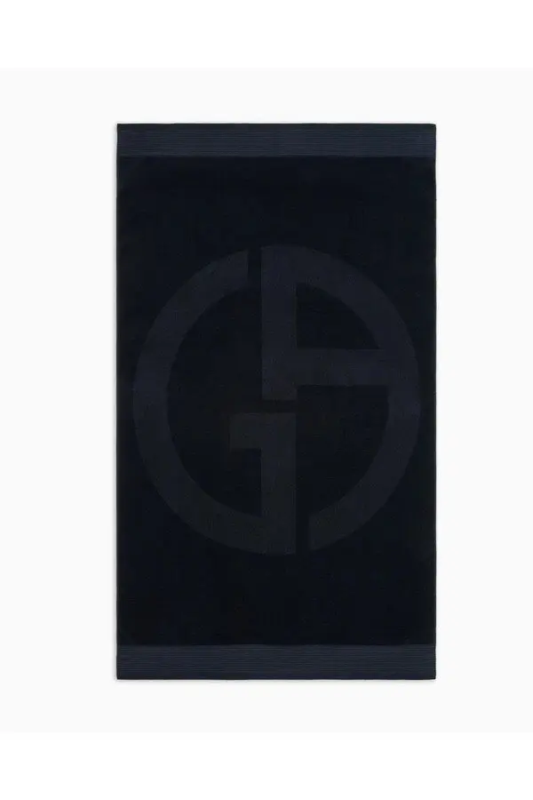 Giorgio Armani Cotton Beach Towel With Jacquard Logo - Blue